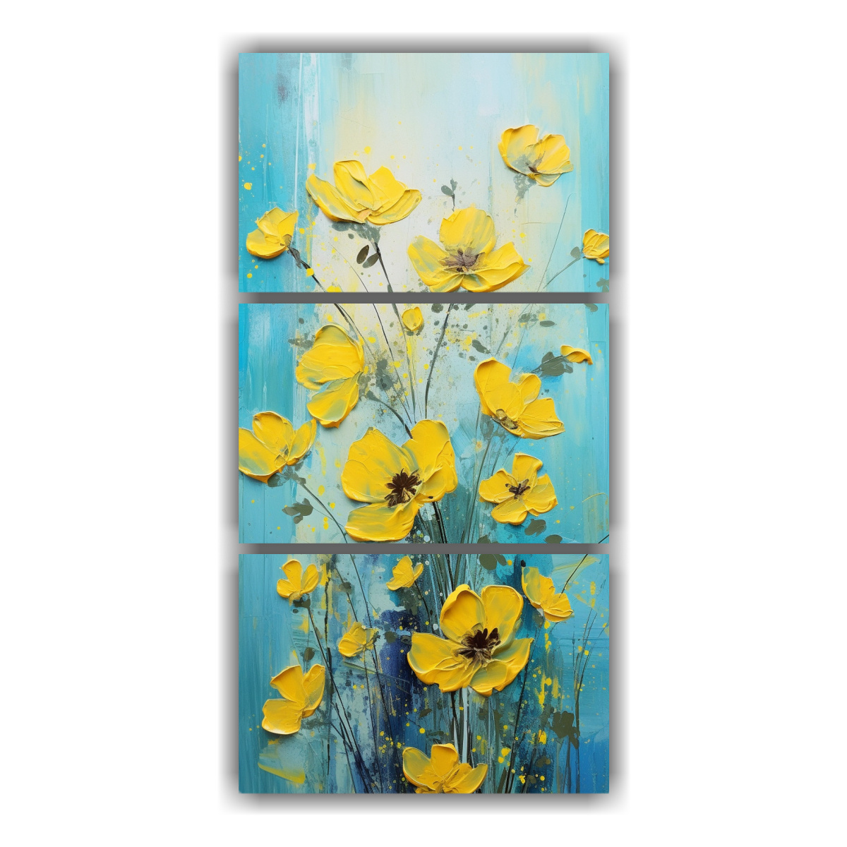Cuadro De Flores Amarillas Y Cian En Tela De Alta Calidad - Decocuadros