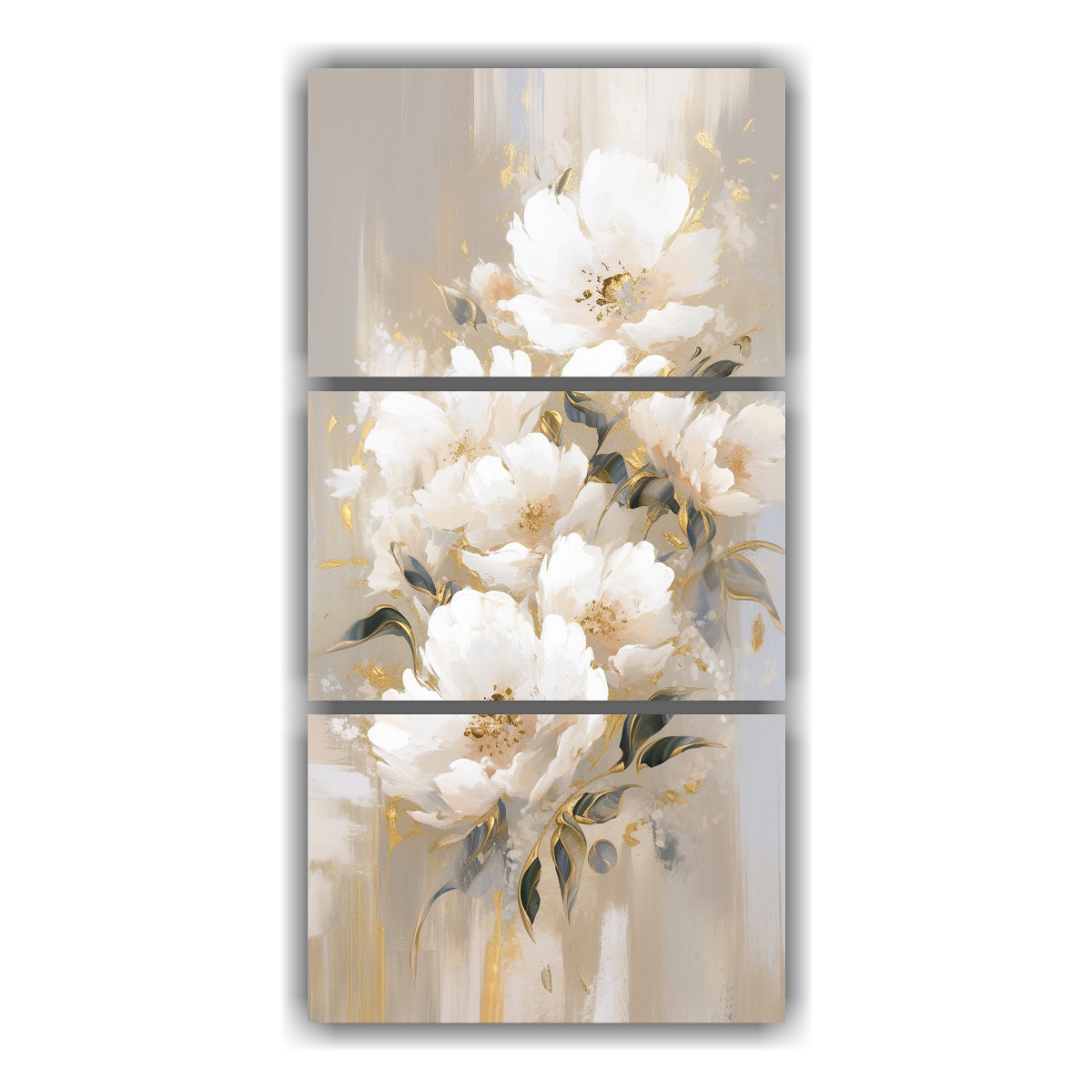 Cuadro De Flores Blanco Y Dorado - Arte Floral En Lienzo - Decocuadros