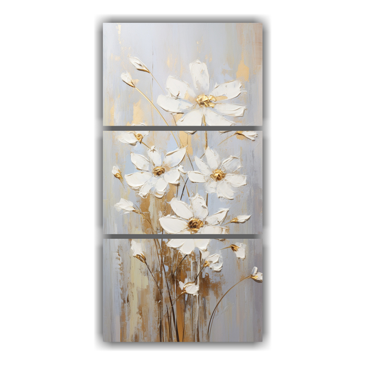 Cuadro Decorativo De Flores Blanco Y Dorado: Composición Intensa - Decocuadros