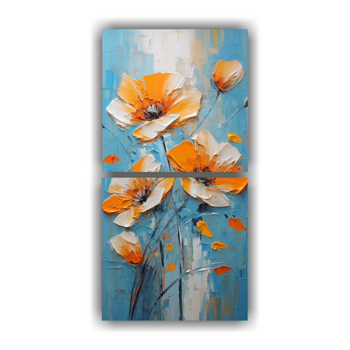Cuadro De Flores Naranja Y Azul Para Decoración - DecoCuadros