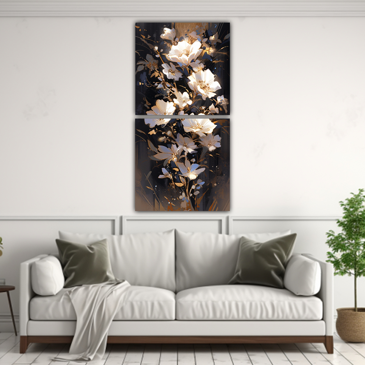 DecoCuadros - Pintura En Lienzo De Flores En Colores Oro Y Negro