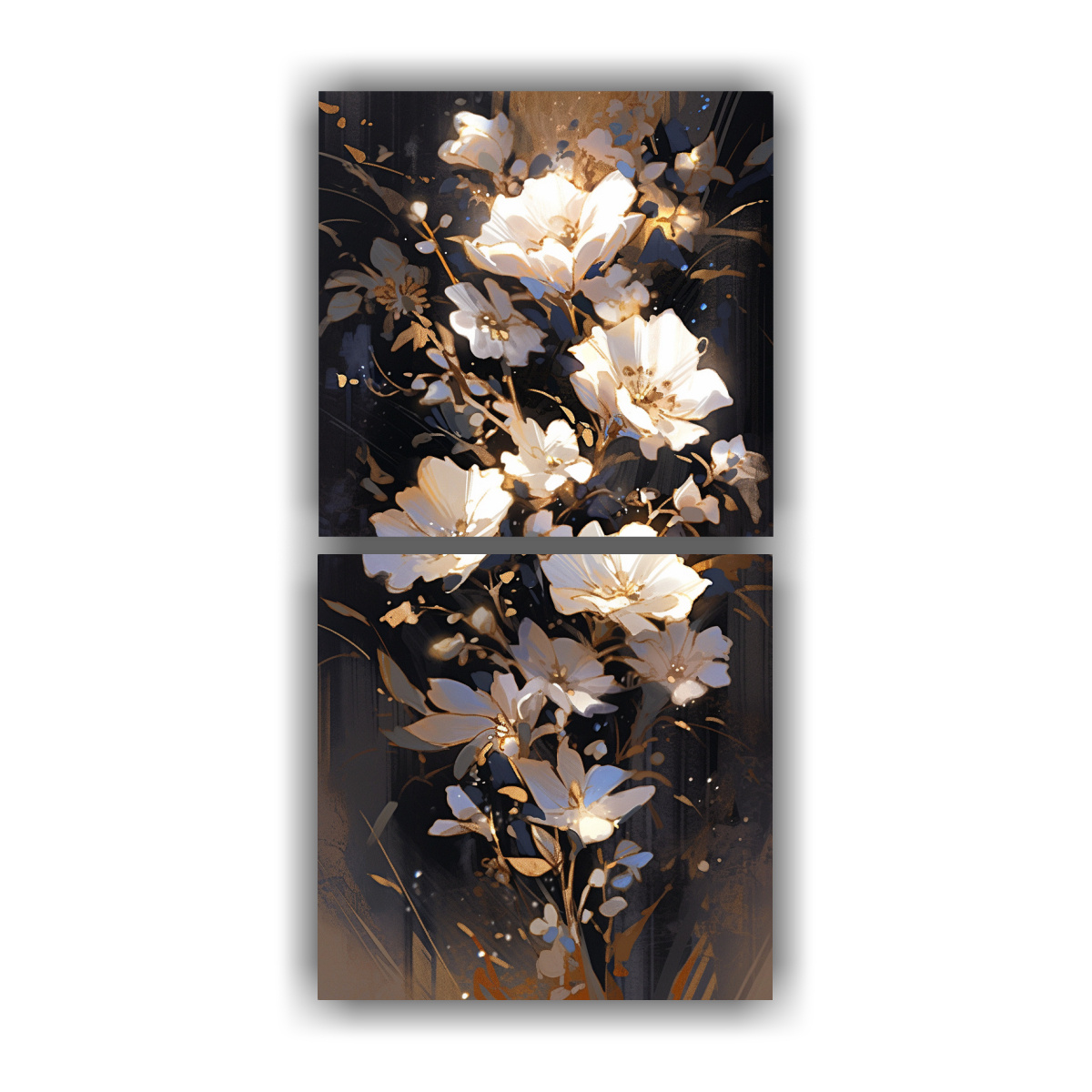 DecoCuadros - Pintura En Lienzo De Flores En Colores Oro Y Negro