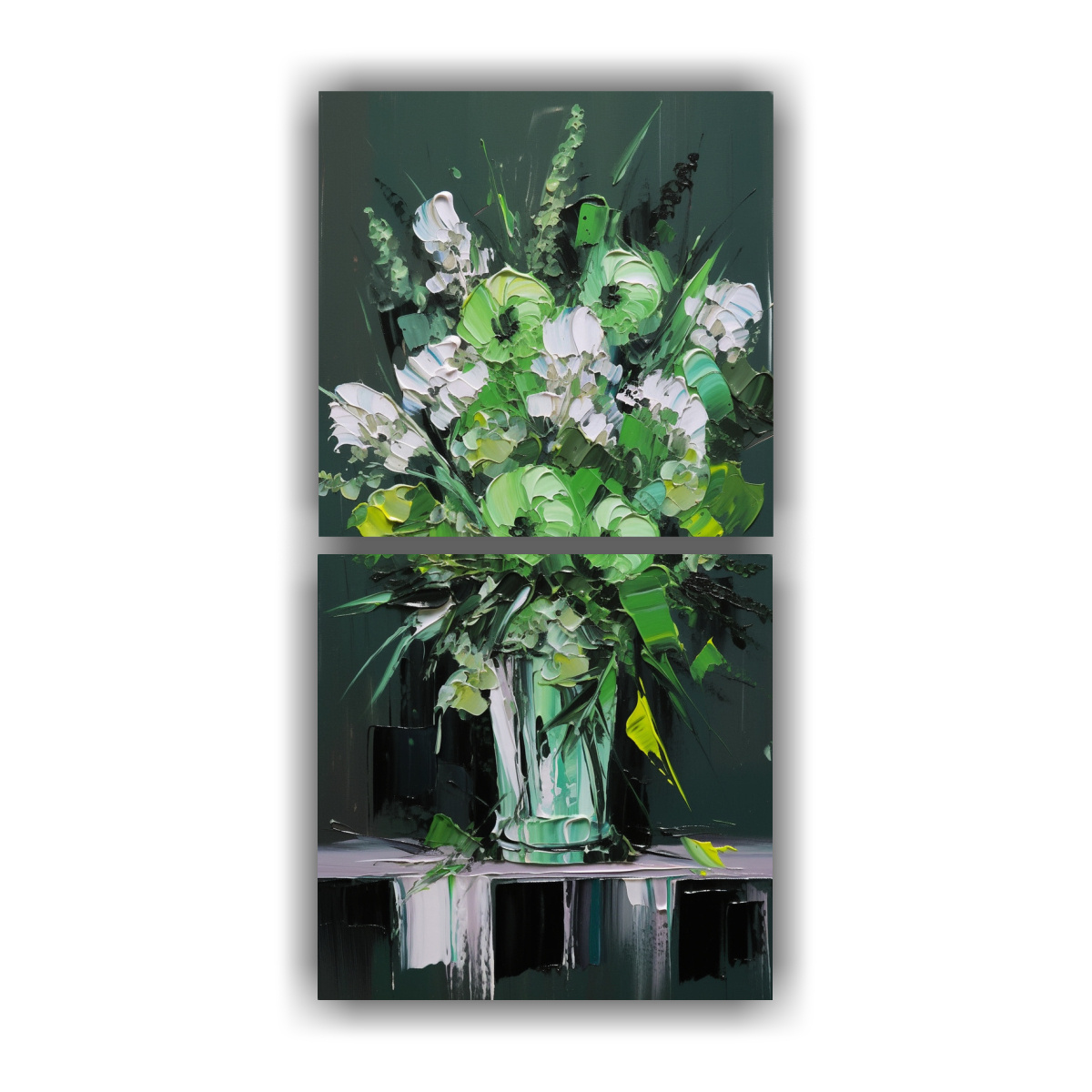 Pintura En Lienzo De Flores Verdes Y Negras Para Decoración De La Exposición De Inspiración, Set ...