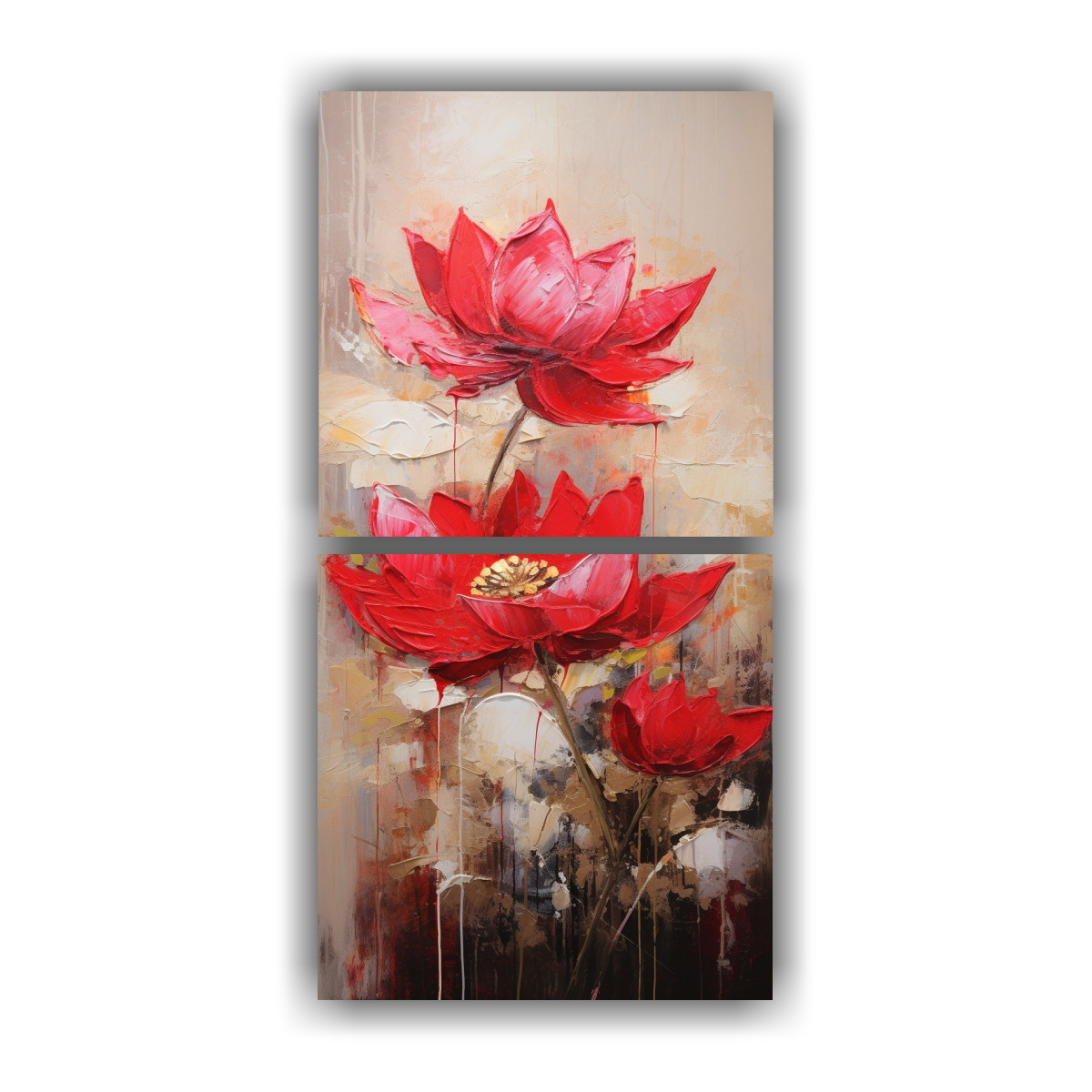 Cuadro Pintura En Lienzo Lotus Rojo - DecoCuadros