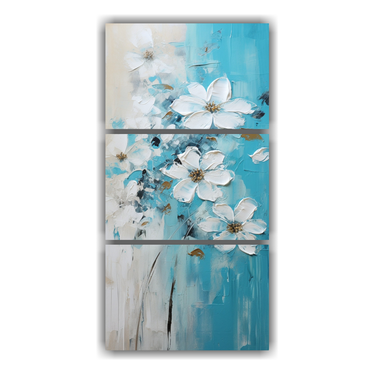 Cuadro Exclusivo De Flores Blancas Y Turquesas En Lienzo - DecoCuadros