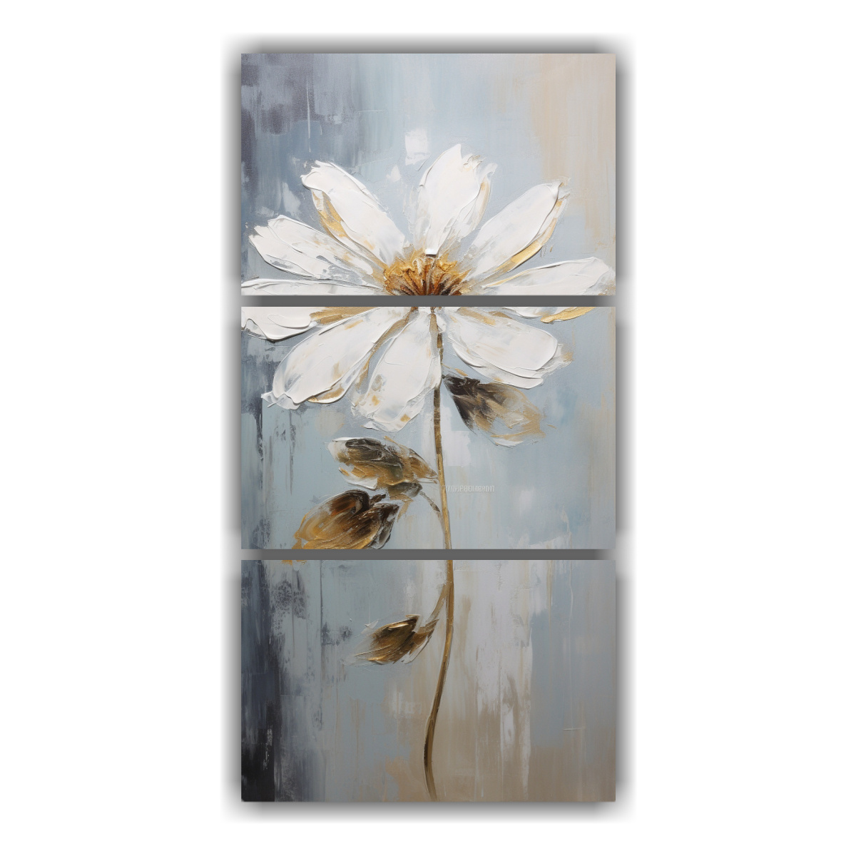 Cuadro Decorativo Tríptico De Pintura Floral Blanca En Lienzo Estilo Alegría - Decocuadros