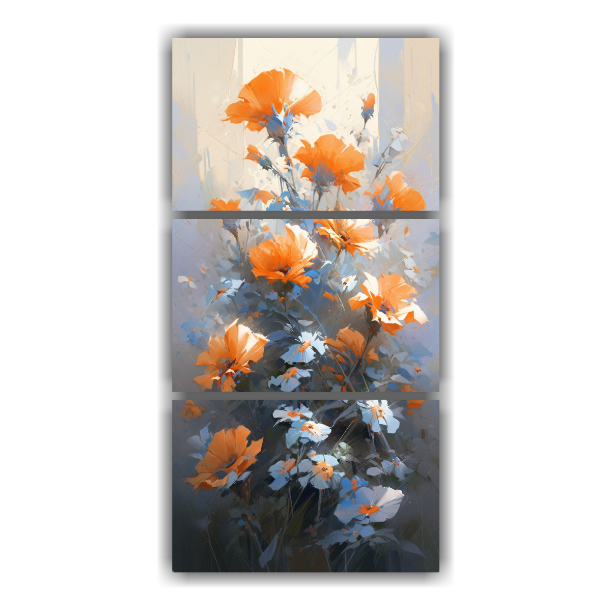 Cuadro Decorativo Floral En Lienzo Naranja Y Azul - DecoCuadros