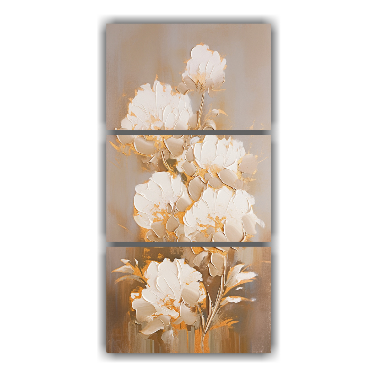 Cuadro Decorativo Floral En Lienzo Estilo Perspectiva Dorada - Decocuadros