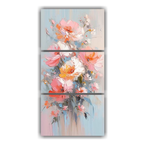 Cuadro Floral Relieve Colores Pasteles - Set 3 Canvas Vertical ...