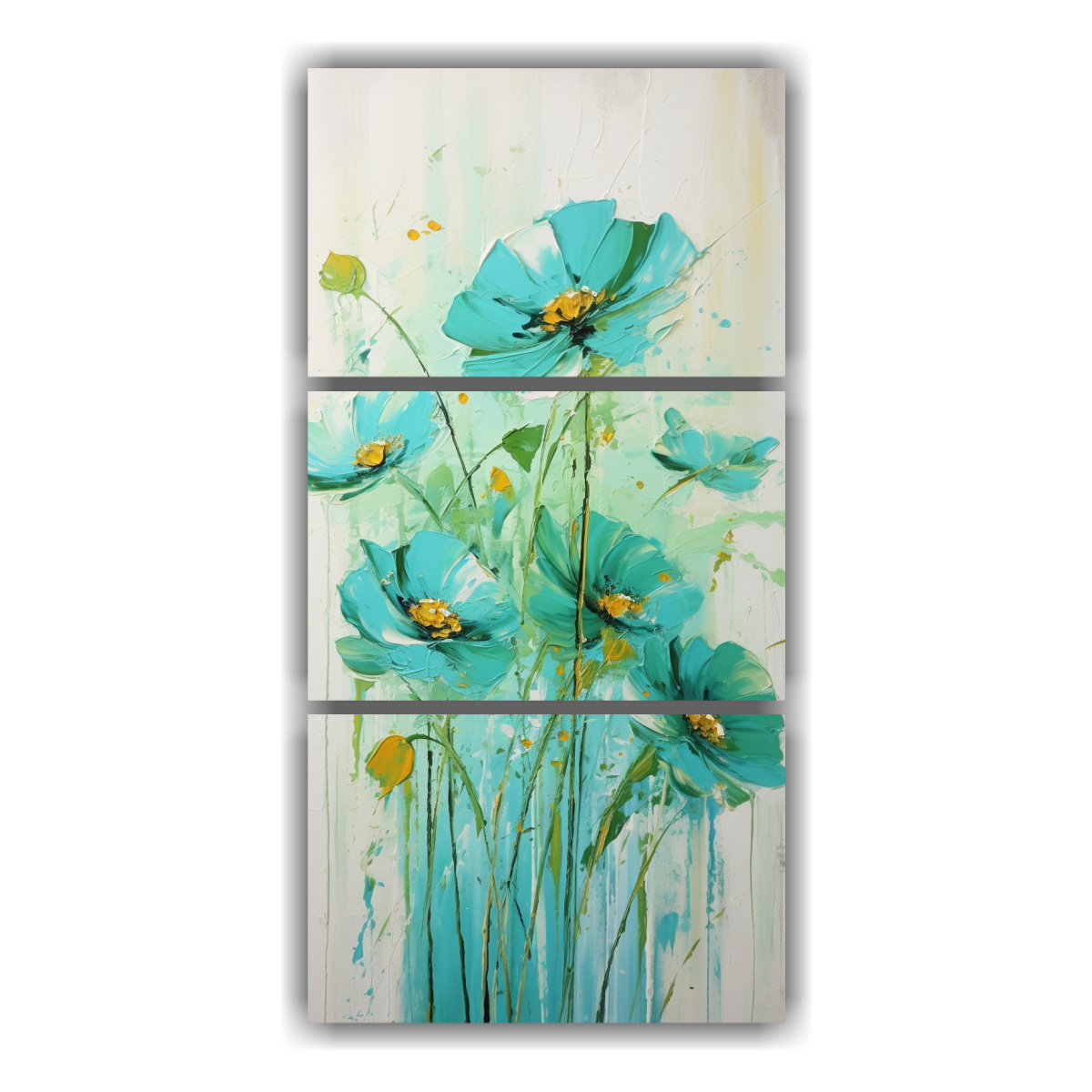 Cuadro Floral En Lienzo: Verde Y Turquesa, Riqueza Visual - Decocuadros