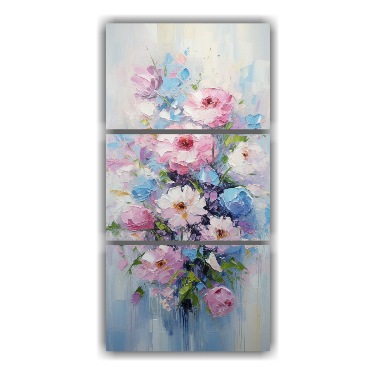 Cuadro Floral Vintage En Lienzo Rosa Y Azul: Tríptico De Tela - Decocuadros