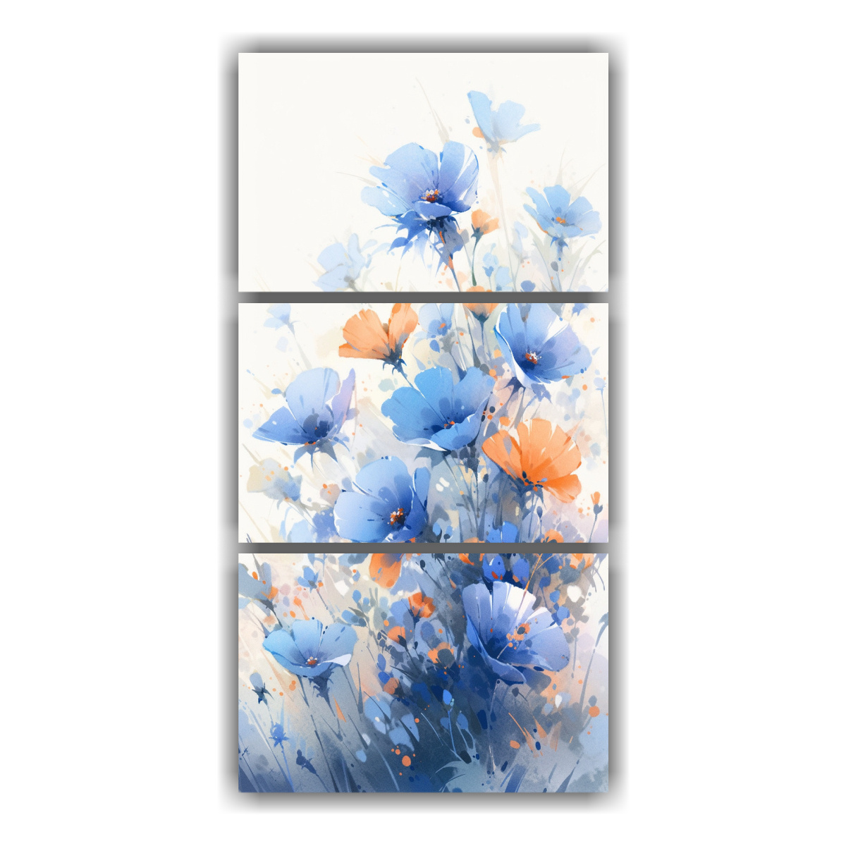 Cuadro Decorativo Pintura De Flores Acuarela En Lienzo Gris Turquesa Beige Coral Plateado Lila ...