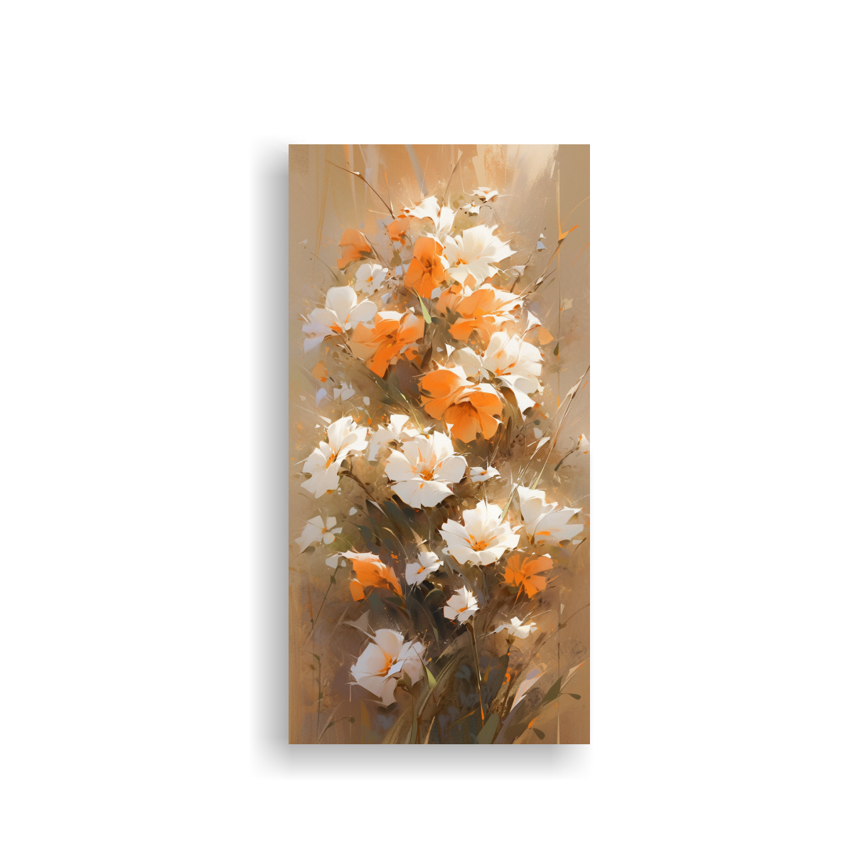 Cuadro Pintura Lienzo Composición Moderna Flores Blancas Y Naranjas - Decocuadros