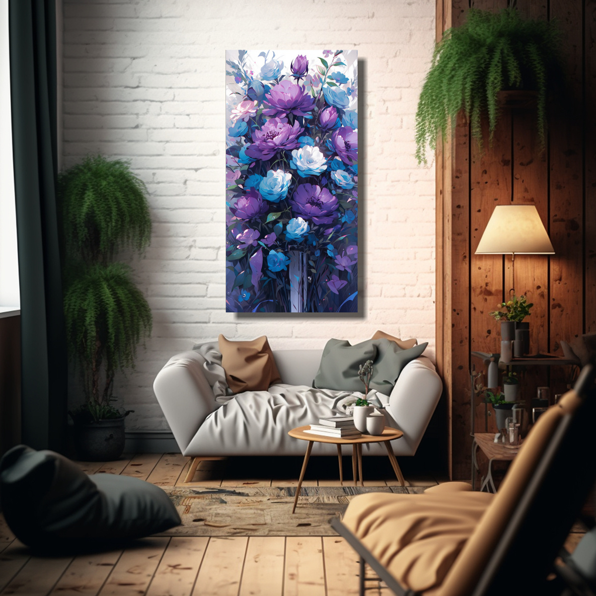 Cuadro Lienzo Equilibrio Morado Y Turquesa Flores | DecoCuadros