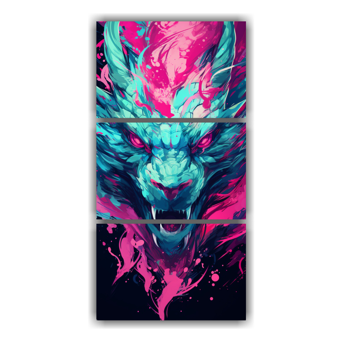 Cuadro Moderno De Dragón En Colores Turquesa Y Rosa - DecoCuadros