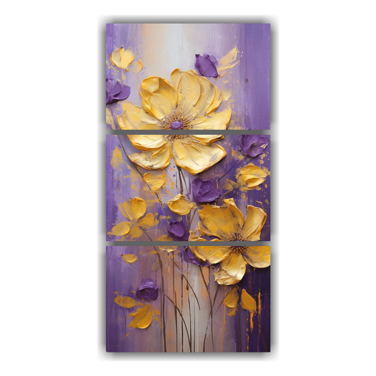 Cuadro Floral Púrpura Y Dorado En Lienzo De Alta Calidad - Decocuadros