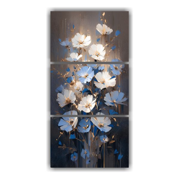 Cuadro Vintage De Flores En Lienzo Esquema A Colores Oro Y Azul - Decocuadros