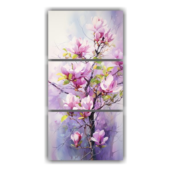 Cuadro Abstracto De Flores Magnolias Verde Y Morado - DecoCuadros