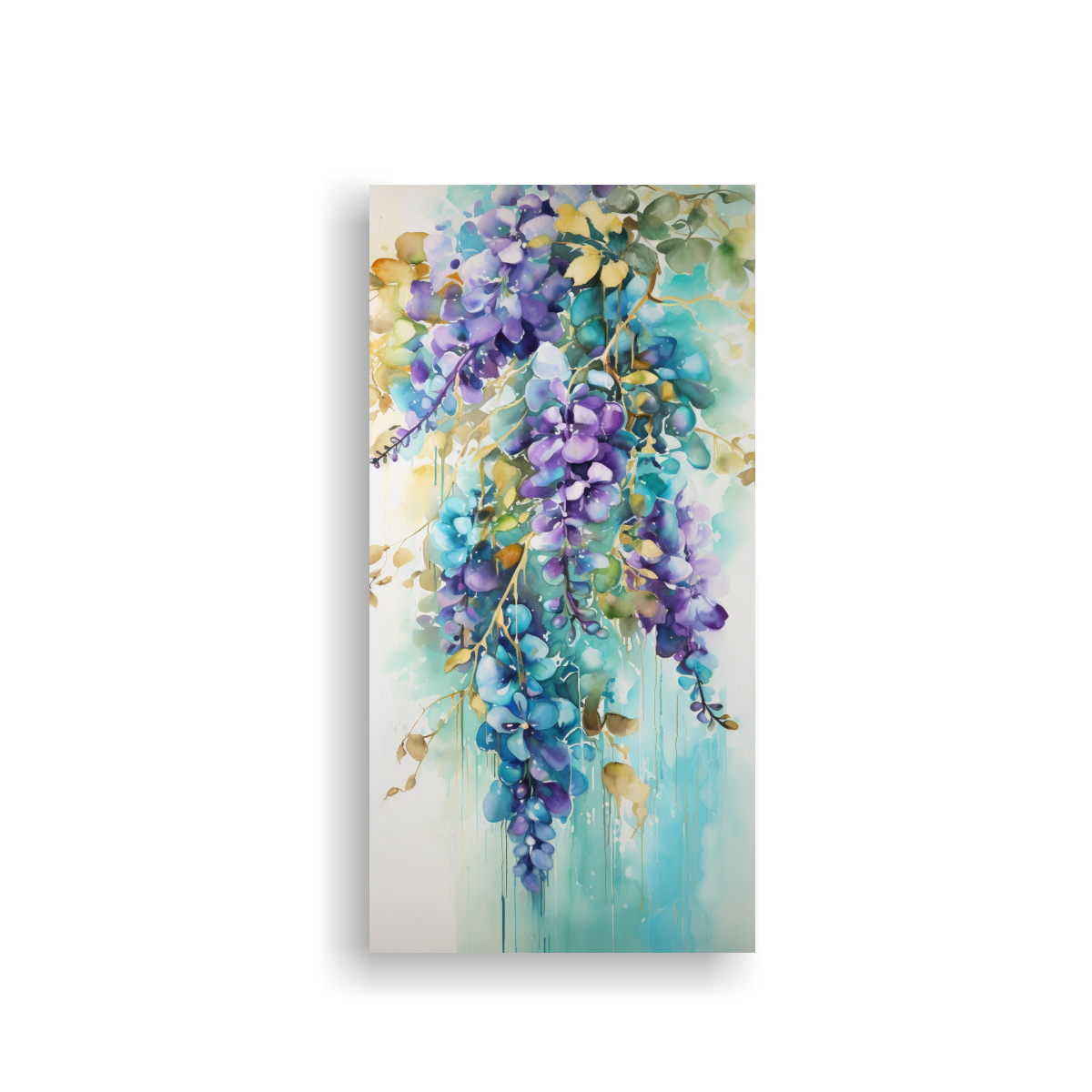 Cuadro De Pinturas Abstractas Turquesa Y Dorado Con Flores De Glicinias En Estilo Vintage ...