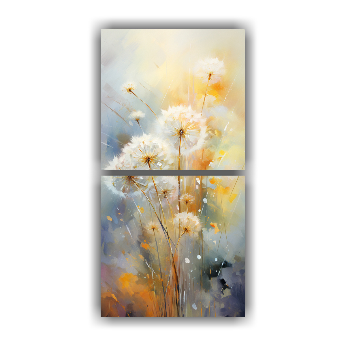 Compra Cuadros De Pinturas Abstractas En Colores Blanco Y Dorado Con Flores De Diente De León En ...