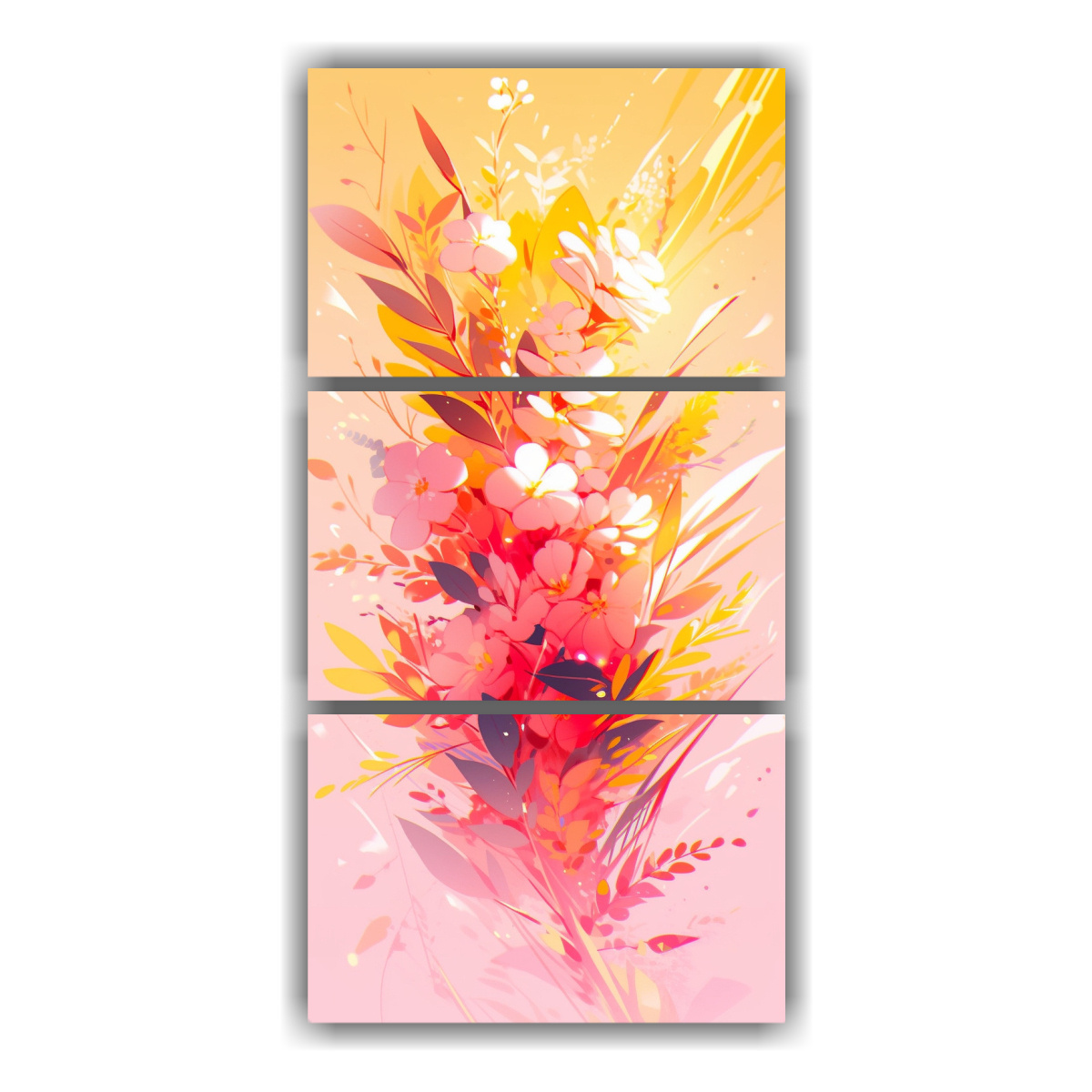 Set 3 Canvas Fotografia Composición Dinámica De Amarillo Y Rosa - Decocuadros