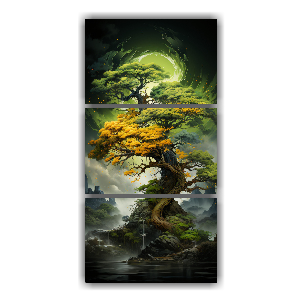 Cuadro Pared Vintage Escenario Árbol De Cedro En Colores Amarillo Y ...