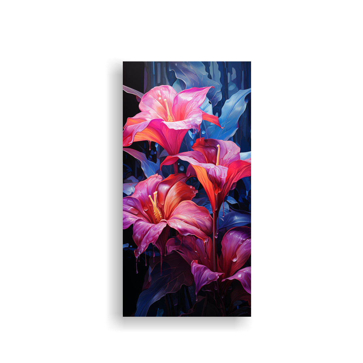 Cuadro Decorativo Con Hojas De Heliconia En Colores Morado Y Turquesa Estilo Neonoir - Decocuadros