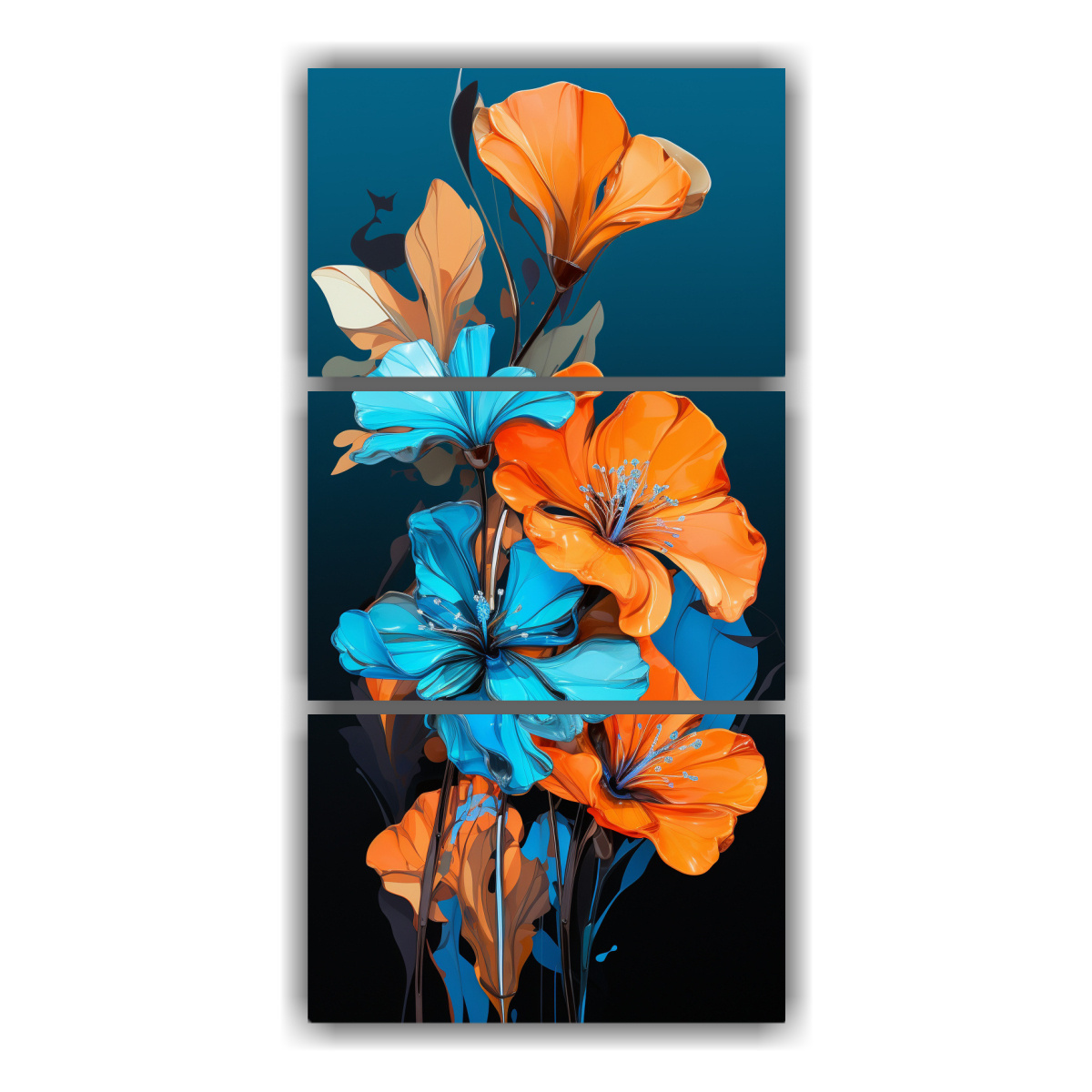 Cuadro Decorativo En Tonos Naranja Y Azul - Set 3 Telas En Bastidor Calidos Espacio Neo-noir ...