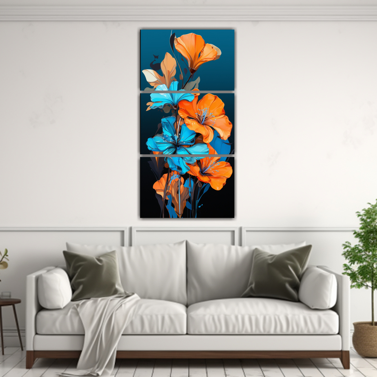 Cuadro Decorativo En Tonos Naranja Y Azul - Set 3 Telas En Bastidor Calidos Espacio Neo-noir ...