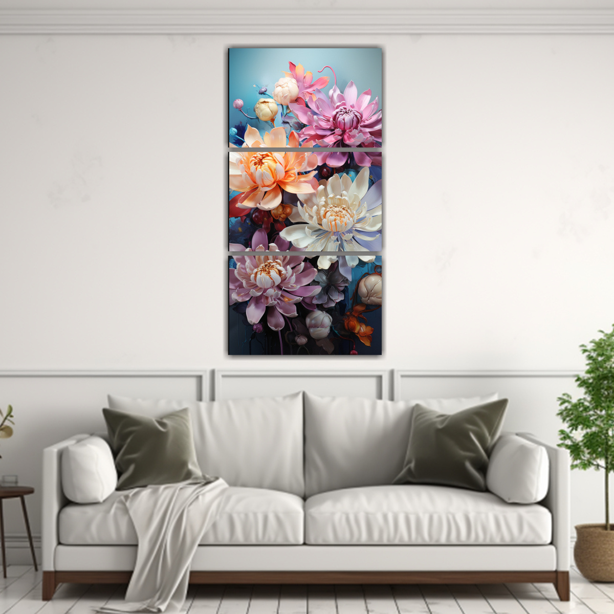 Cuadro Decorativo Simétrico De Flores De Loto En Tonos Morado Y ...