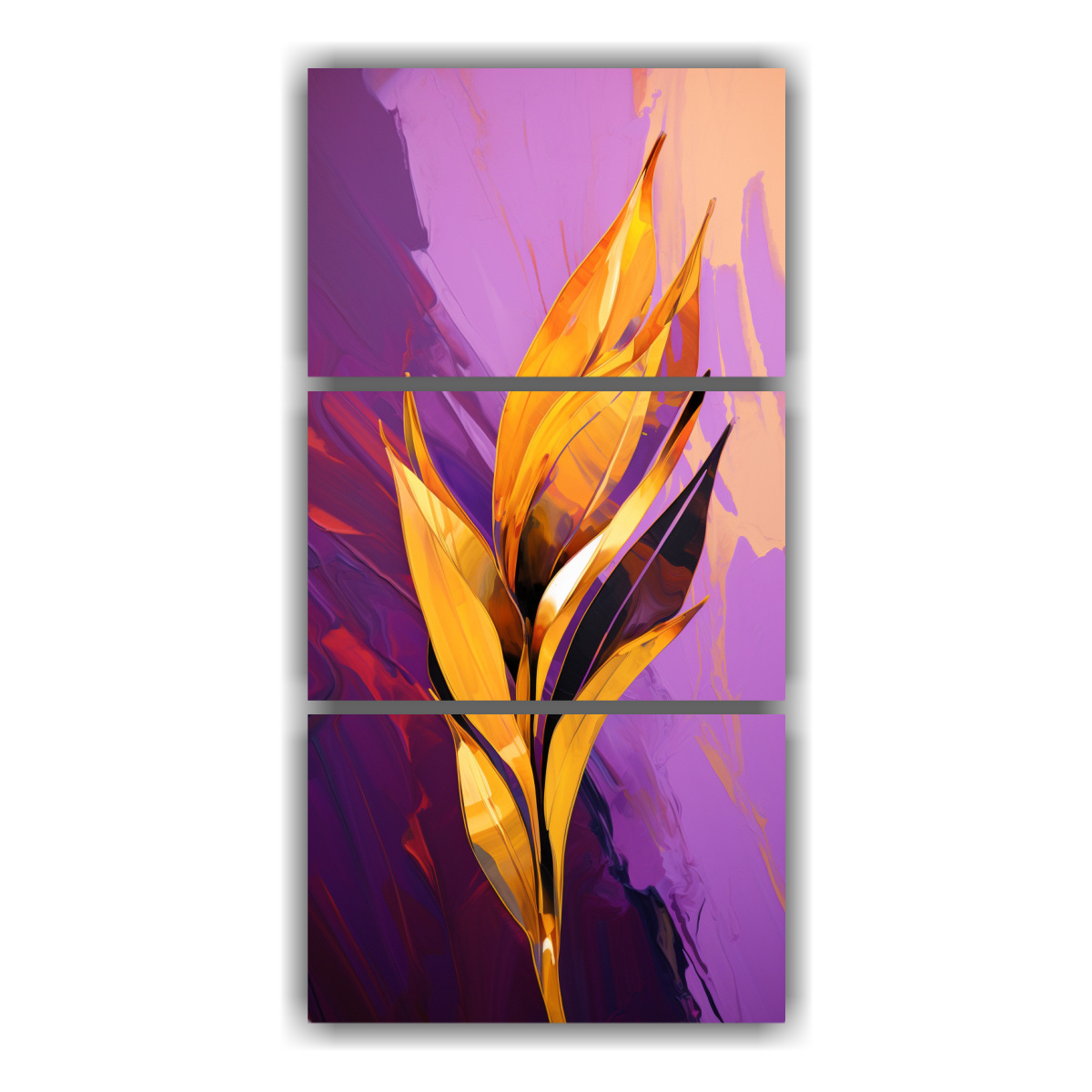 Cuadro Decorativo De Hojas De Heliconia En Colores Púrpura Y Dorado - DecoCuadros