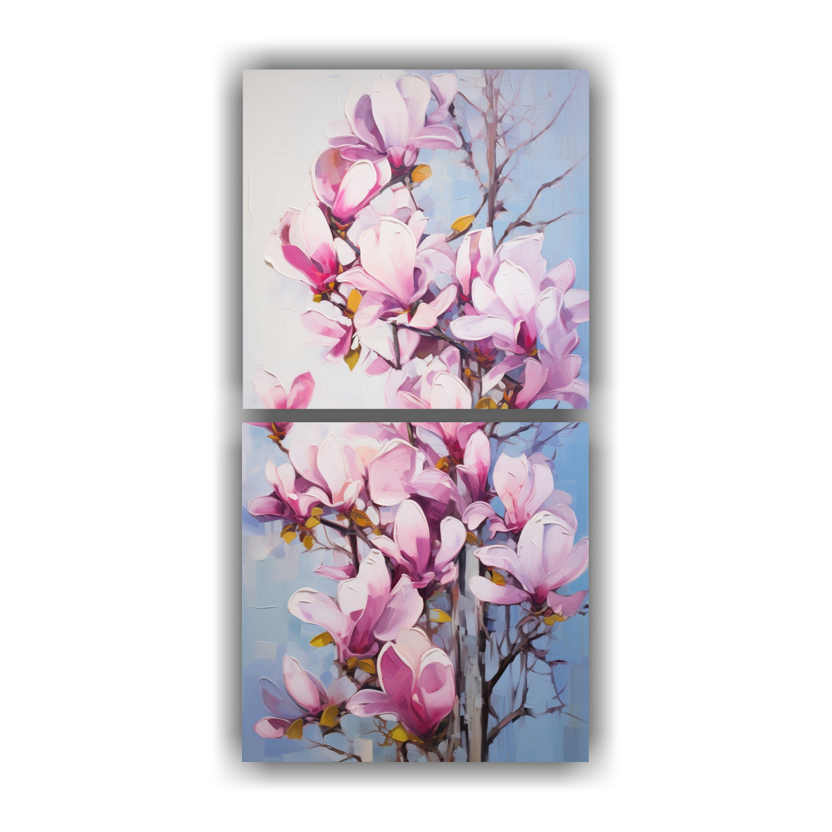 Set De 2 Lienzos De Magnolias Abstractas En Bastidor - DecoCuadros