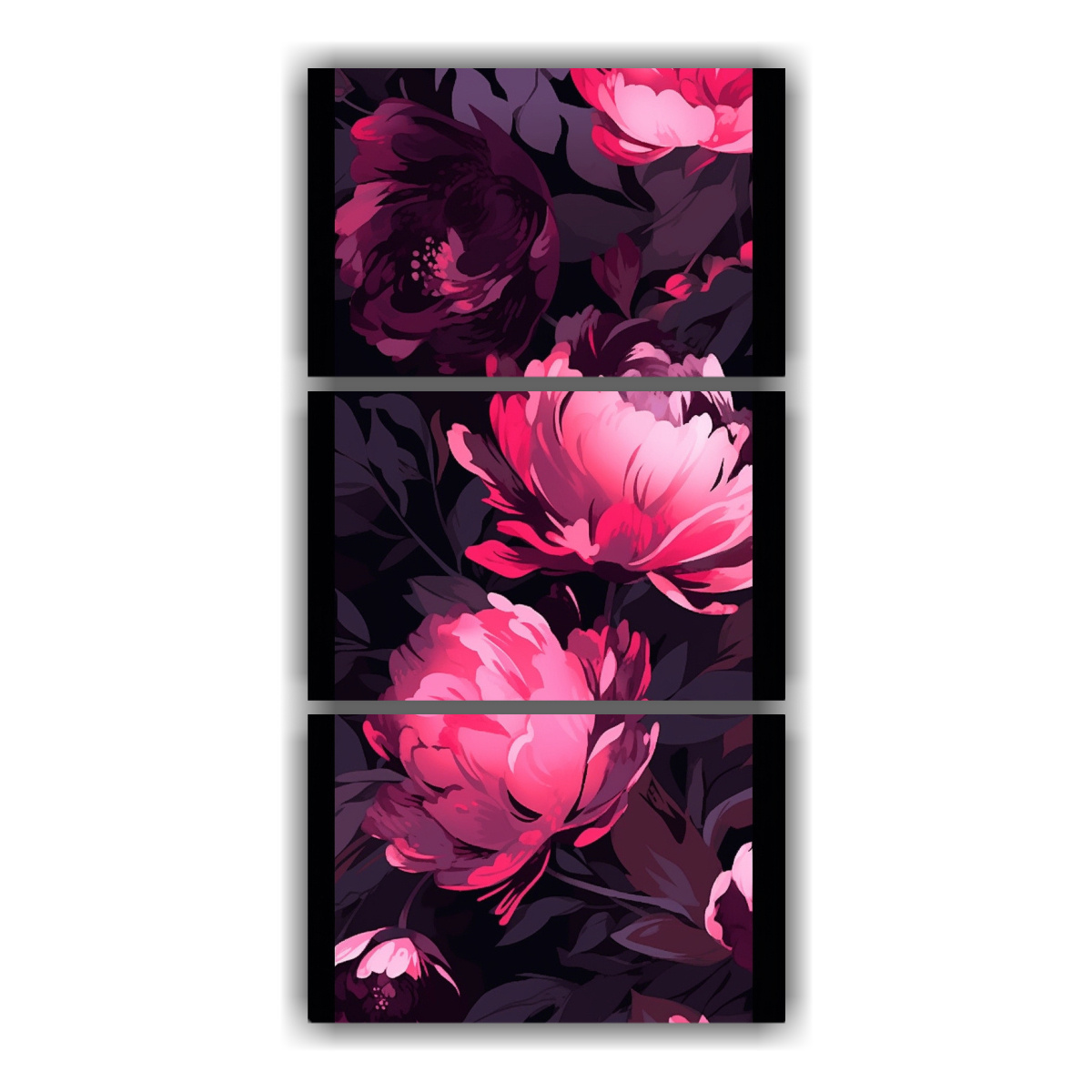 Telas En Bastidor Surrealistas En Negro Y Rosa - Set 3 Telas Espectacular Neo-noir - Decocuadros