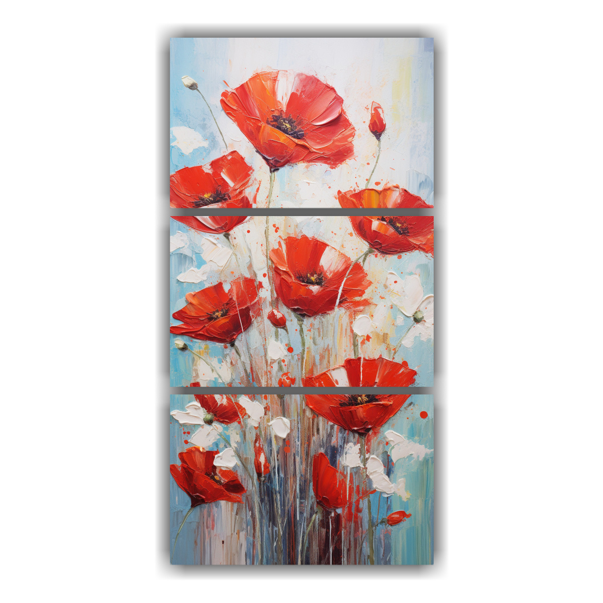 Tríptico Flores Rojas Abstractas En Lienzo - DecoCuadros