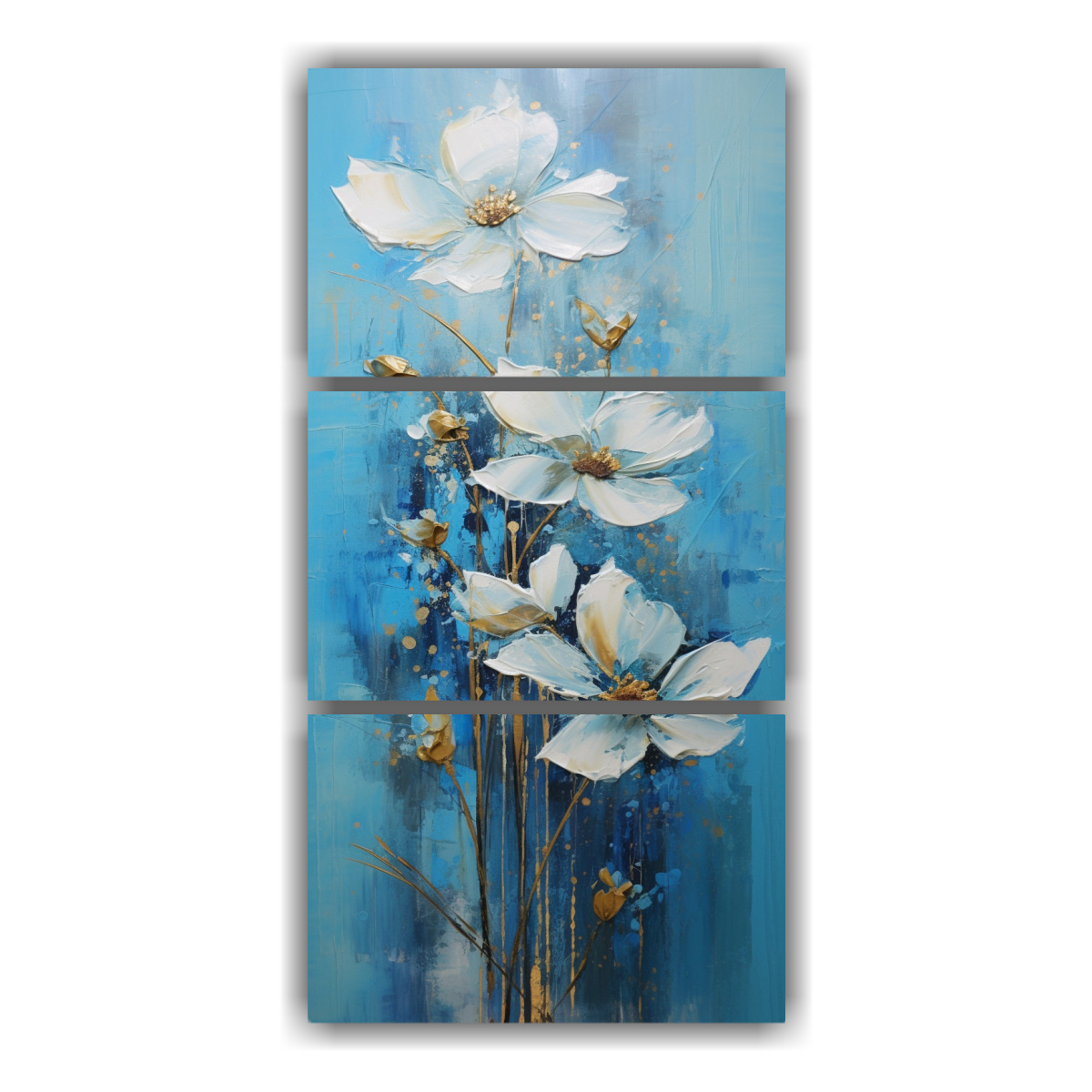 Tríptico Abstracto: Inspiración Flor Azul En Lienzo Estilo - DecoCuadros