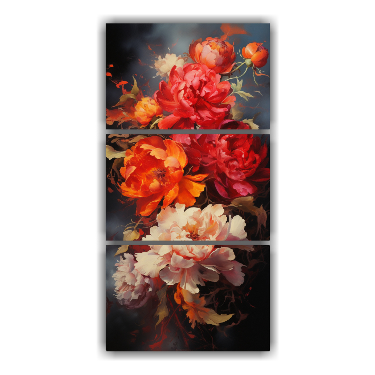 Tríptico Abstracto Living Peonías Rojas Y Naranjas - Cuadros ...
