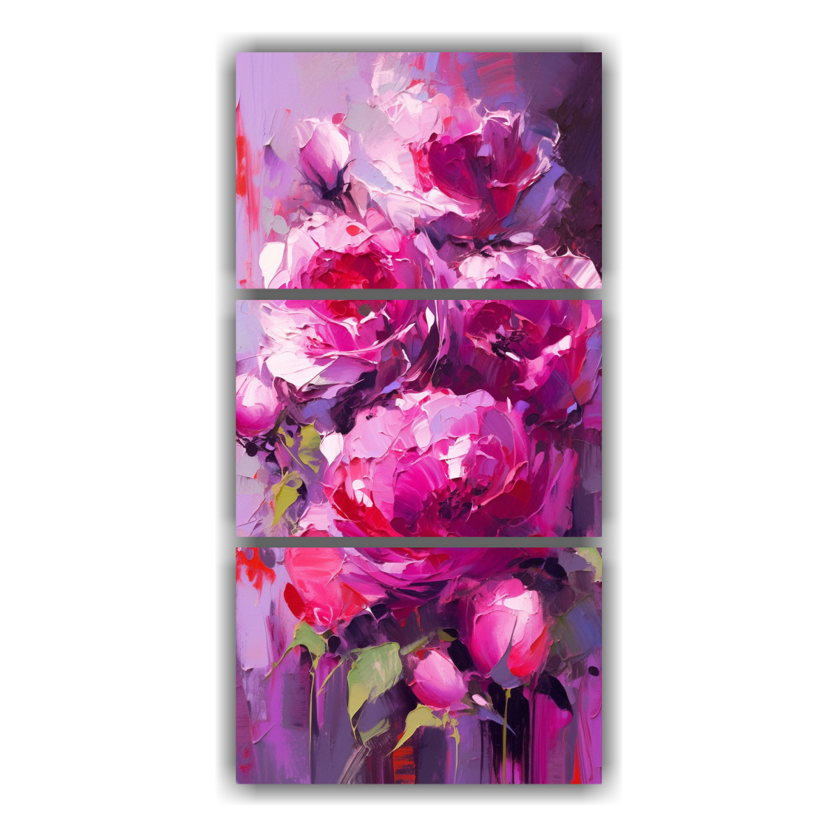 Tríptico Flores Púrpura Y Magenta En Lienzo - Cuadros Decorativos De Alta Calidad - Decocuadros