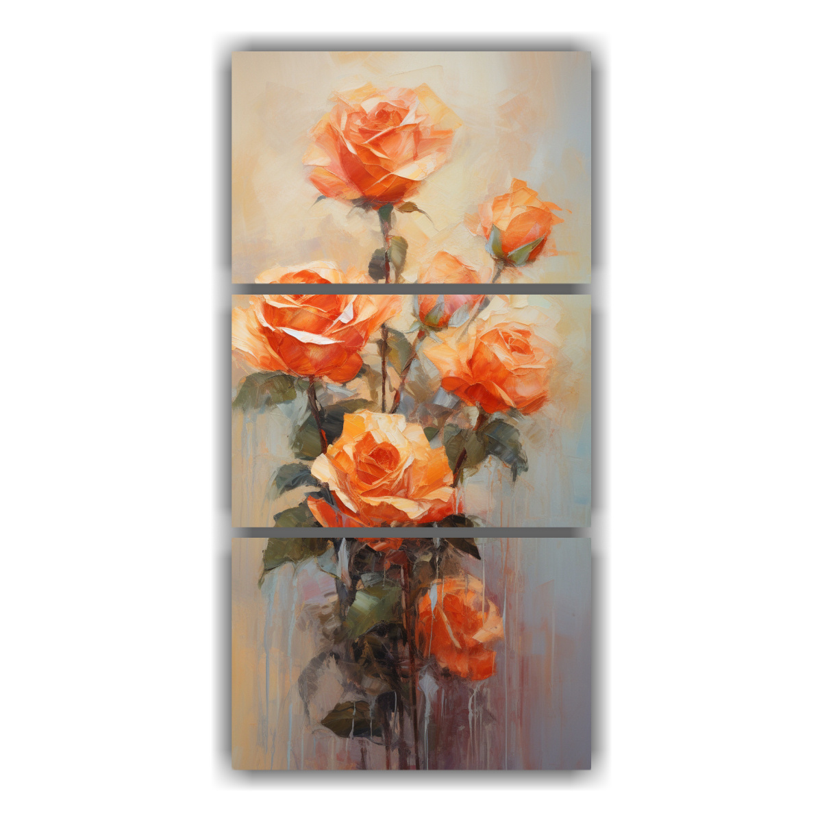 Tríptico Moderno De Rosas Naranjas En Lienzo Al Estilo De La Belleza Natural - DecoCuadros