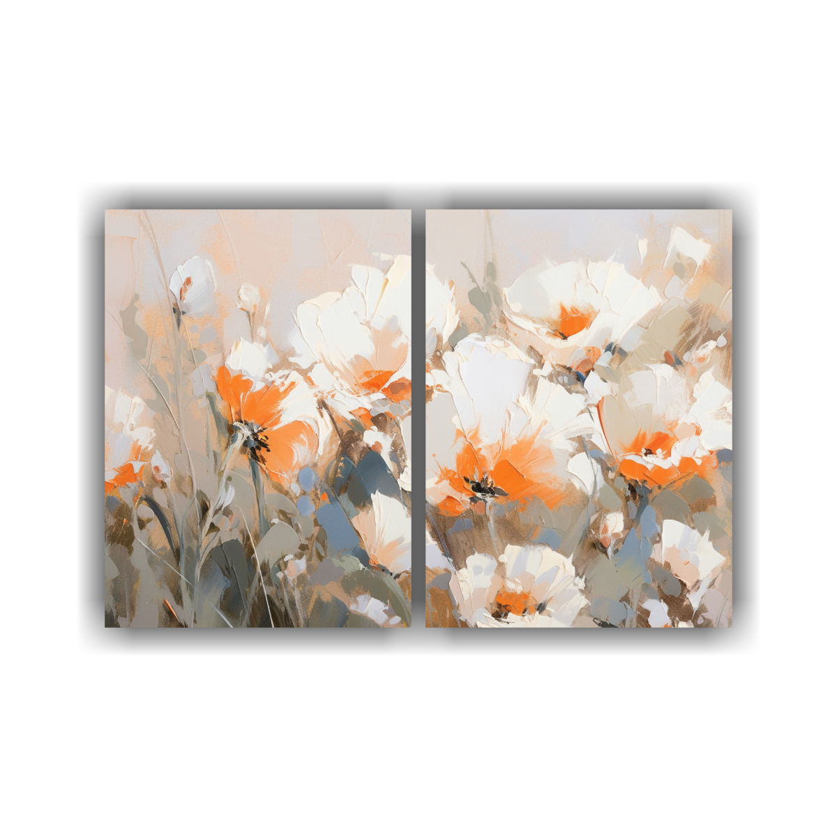 Cuadro Abstracción Única Flores Blancas Y Naranjas En Bastidor - DecoCuadros