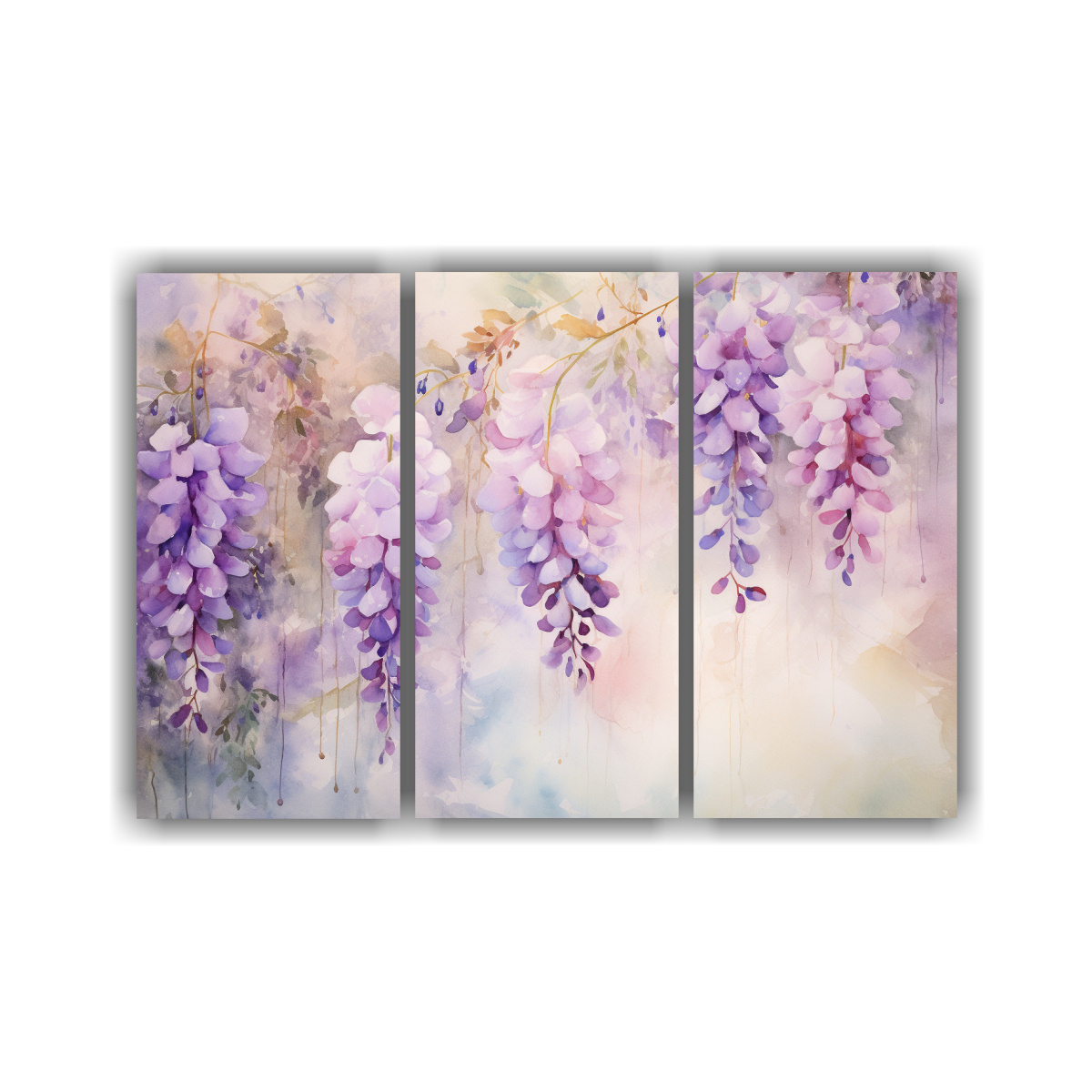 Cuadro Abstracto De Flores De Glicinias En Tonos Suaves - Set 3 Telas En Bastidor Movimiento ...