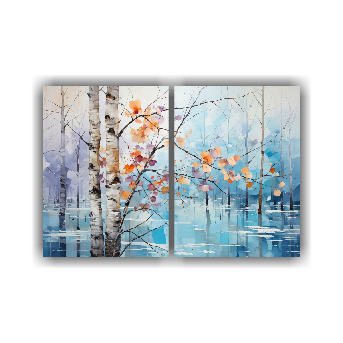 Cuadro Abstracto De árbol De Abedul En Turquesa Y Azul - DecoCuadros