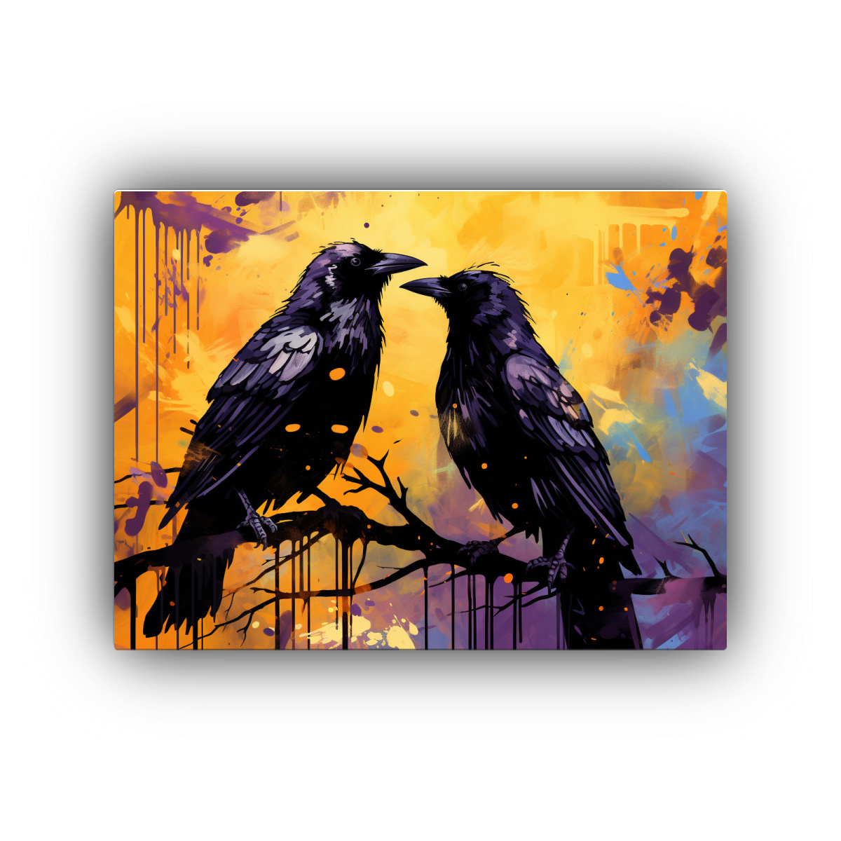 Cuadro Conceptual Luminoso Cuervos Y Cuervos En Colores Dorados Neo Pop ...