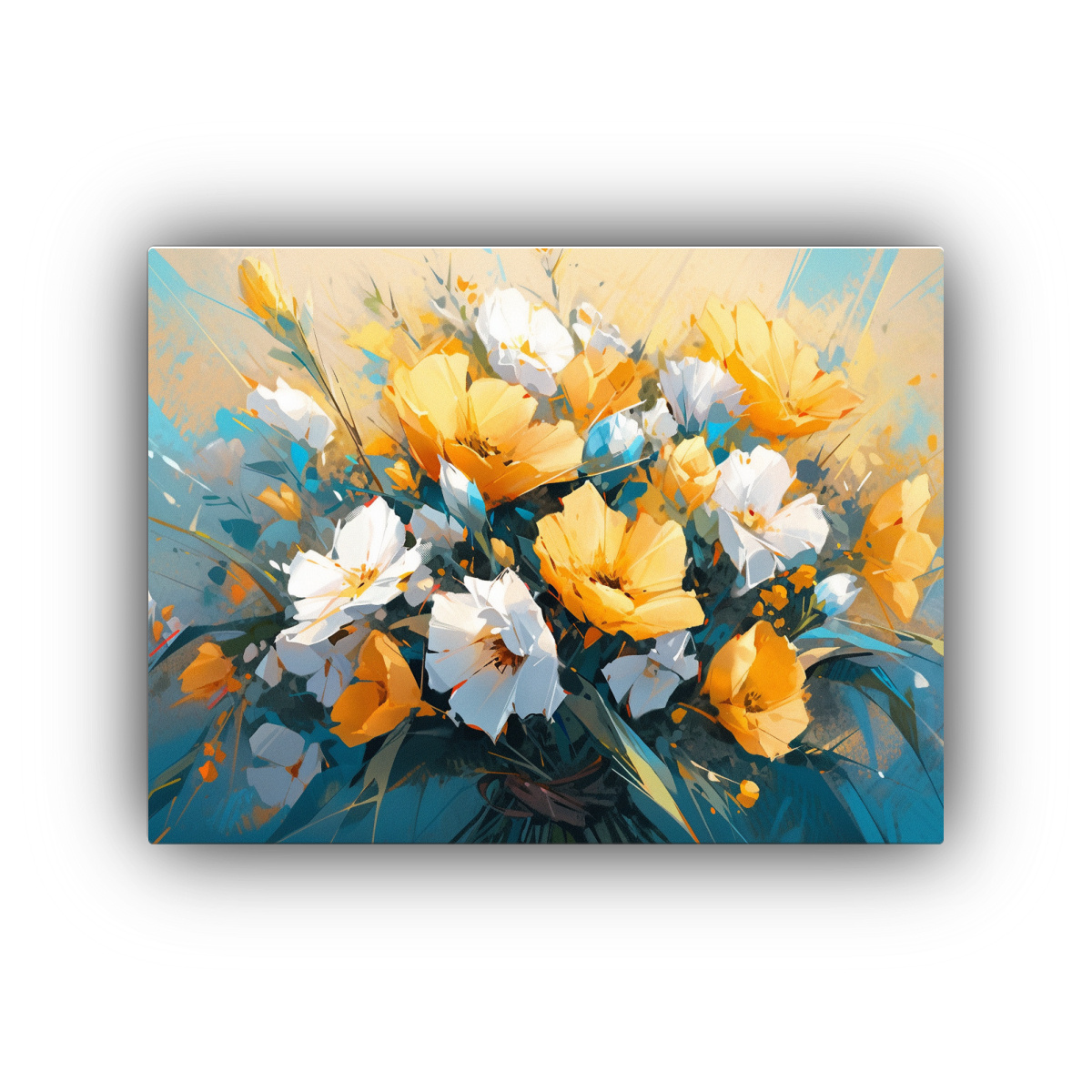 Cuadro Pop Art Flores Amarillo Y Turquesa En Lienzo - Decocuadros