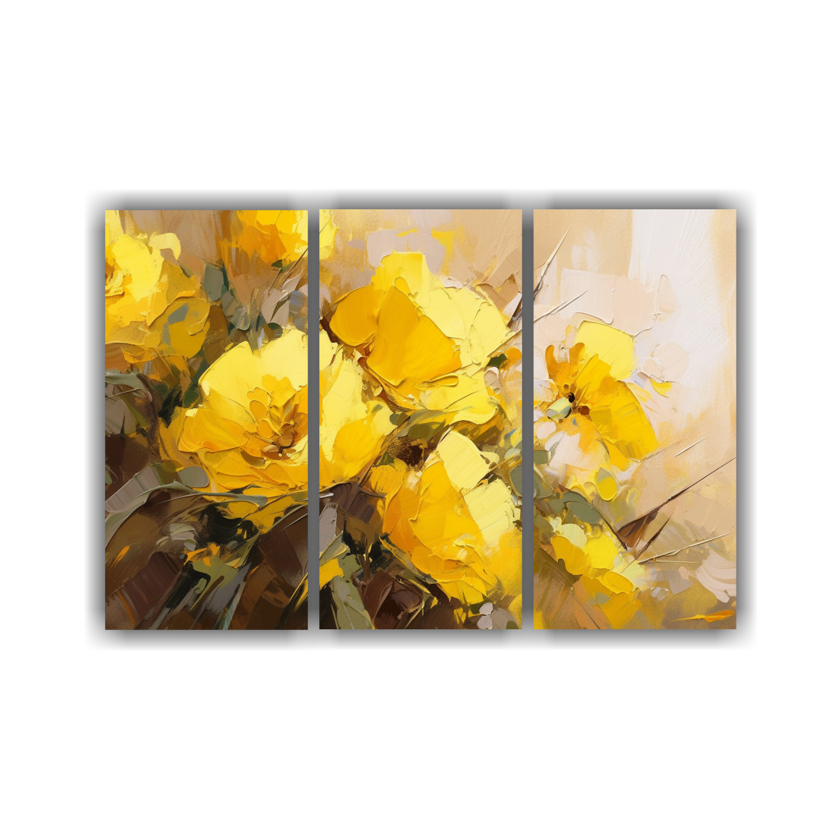 Cuadro De Flores Amarillas Estilo Decorativo Sobre Lienzo: Set 3 - Decocuadros