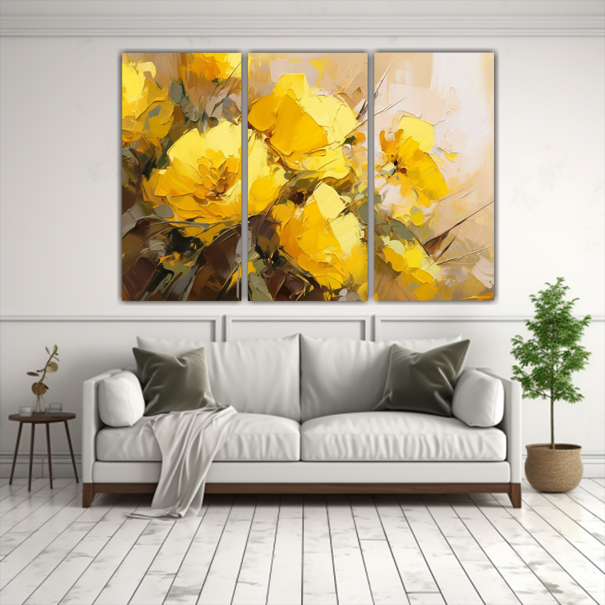 Cuadro De Flores Amarillas Estilo Decorativo Sobre Lienzo: Set 3 - Decocuadros