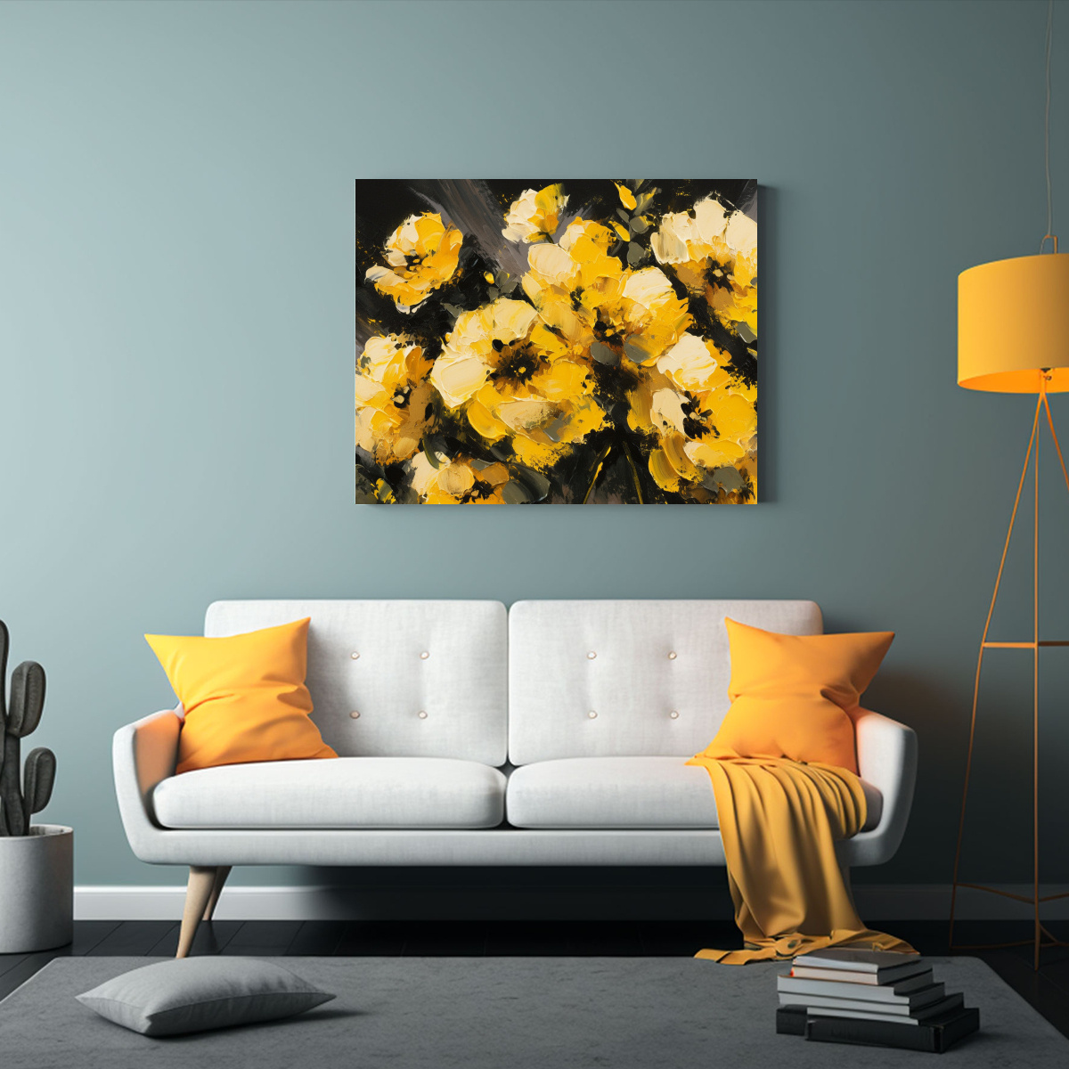 Cuadro De Flores Amarillas Y Negras En Lienzo Para Decorar Dormitorio - Decocuadros