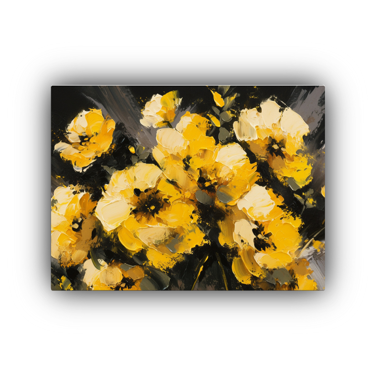 Cuadro De Flores Amarillas Y Negras En Lienzo Para Decorar Dormitorio - Decocuadros