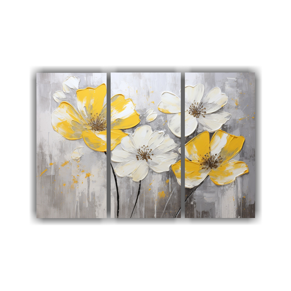 Cuadro De Flores Amarillas Y Plateadas En Tela - DecoCuadros