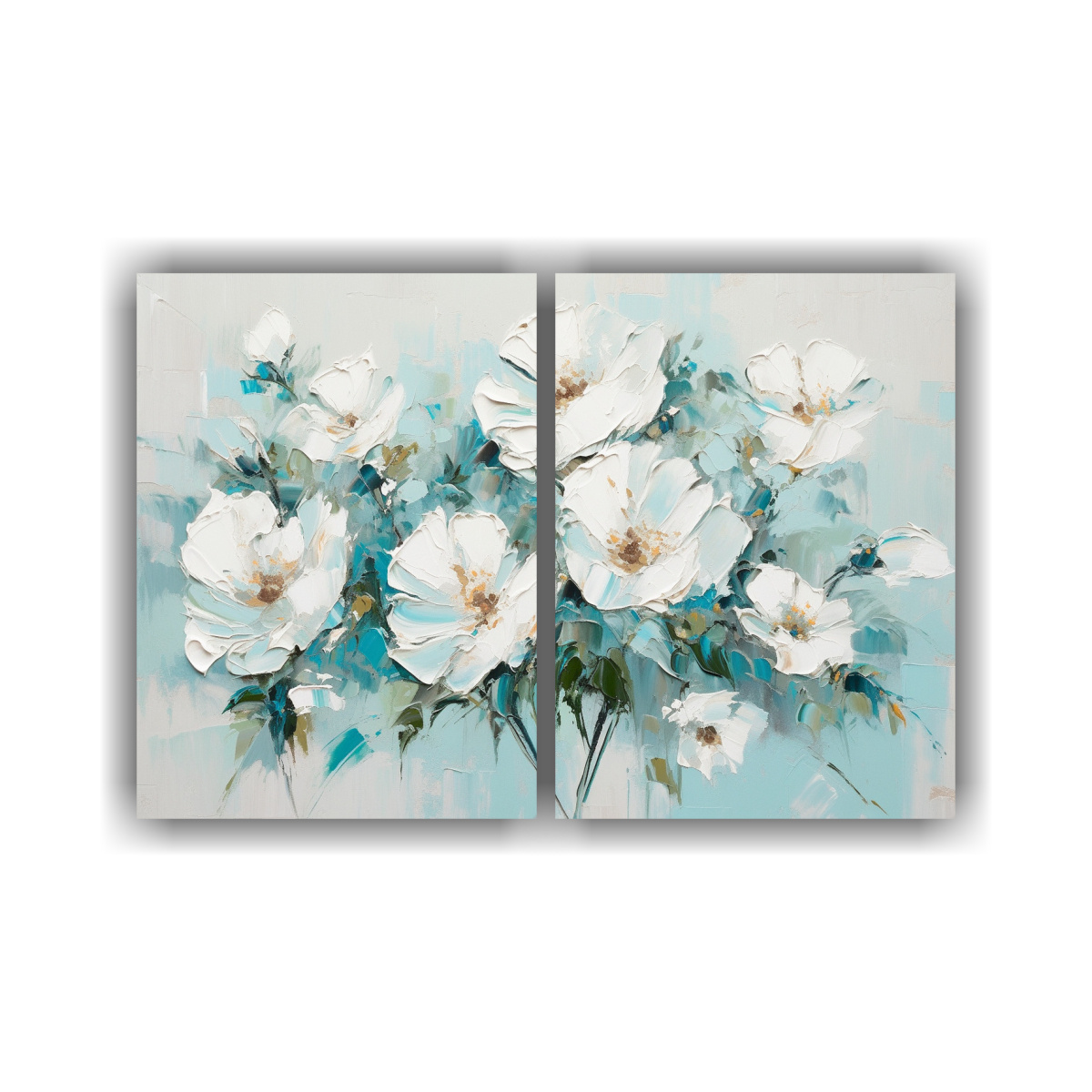 Cuadro De Flores Blancas Y Turquesas En Lienzo - DecoCuadros
