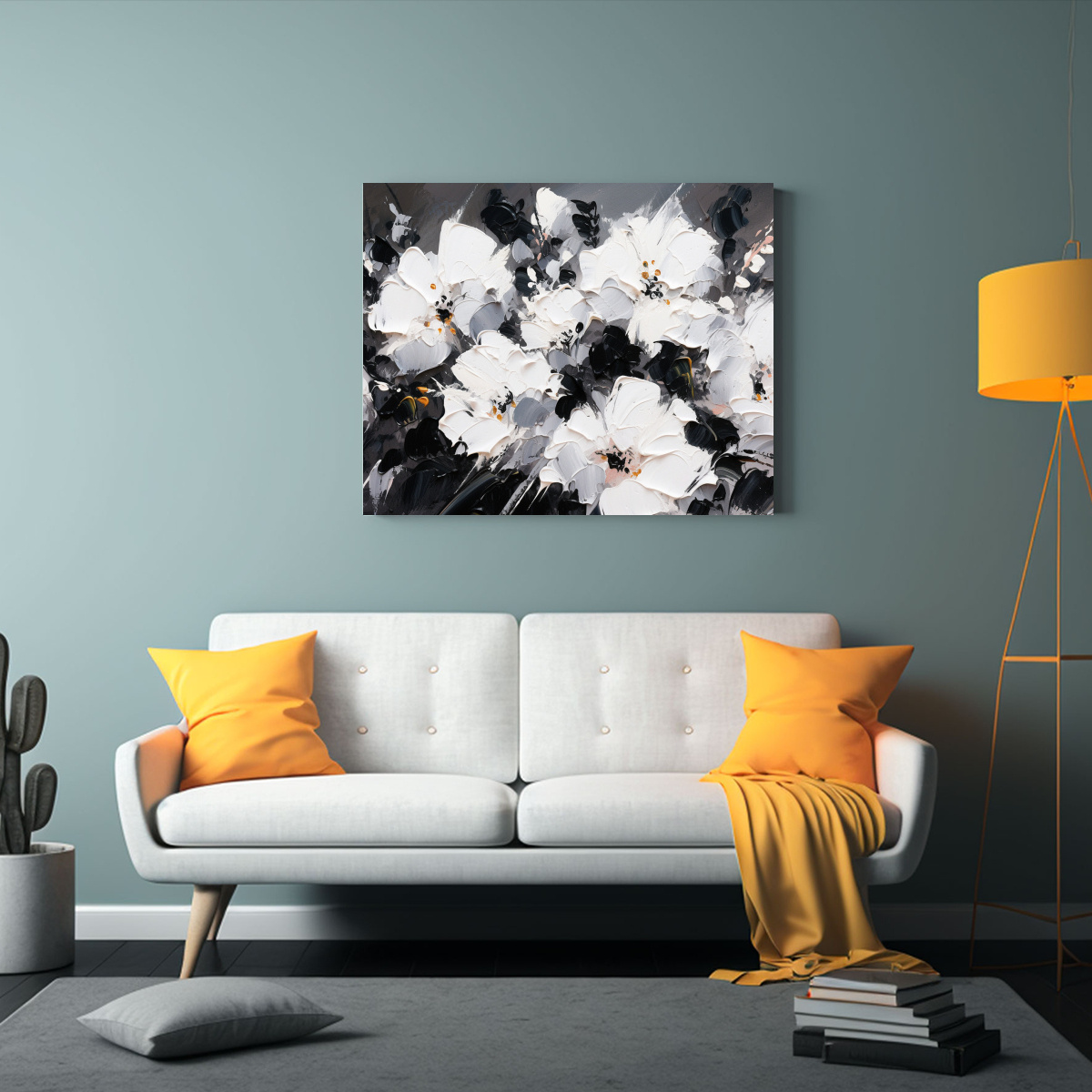 Cuadro De Flores En Blanco Y Negro En Tela Horizontal - DecoCuadros